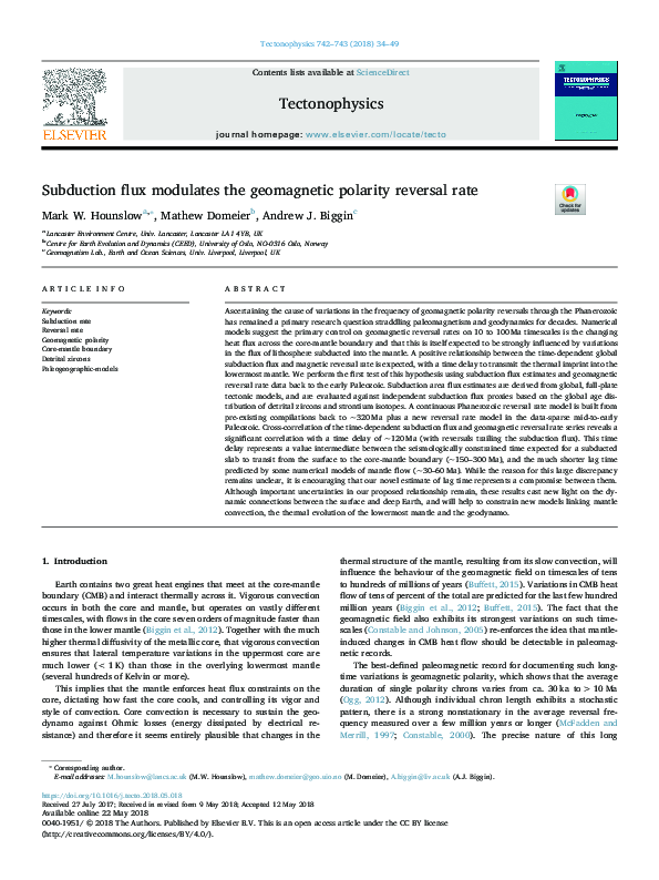 (PDF) Subduction flux modulates the geomagnetic polarity reversal rate ...