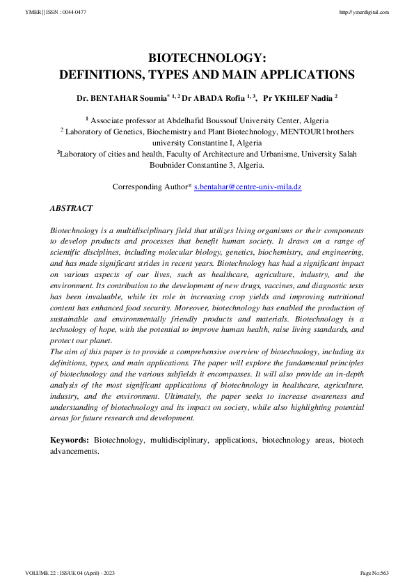 (PDF) BIOTECHNOLOGY: DEFINITIONS, TYPES AND MAIN APPLICATIONS