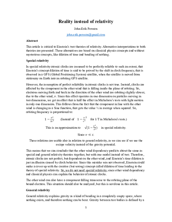 (PDF) Reality instead of relativity