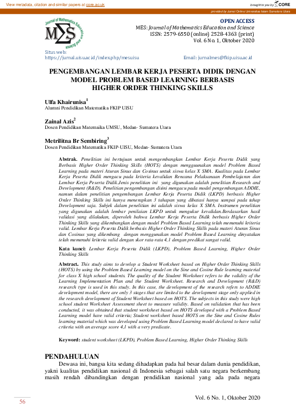 (PDF) Pengembangan Lembar Kerja Peserta Didik Dengan Model Problem Based Learning Berbasis ...