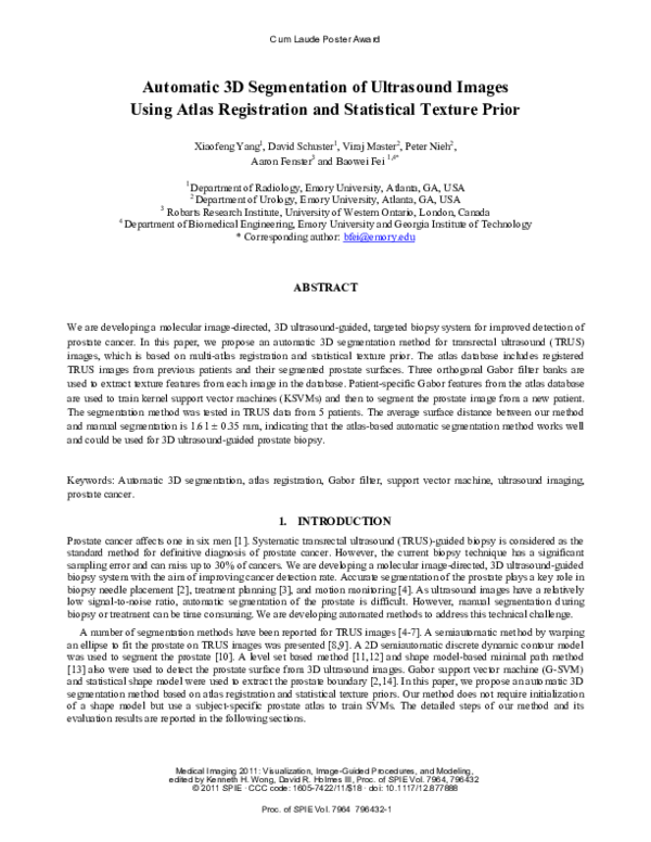(PDF) Automatic 3D segmentation of ultrasound images using atlas registration and statistical ...