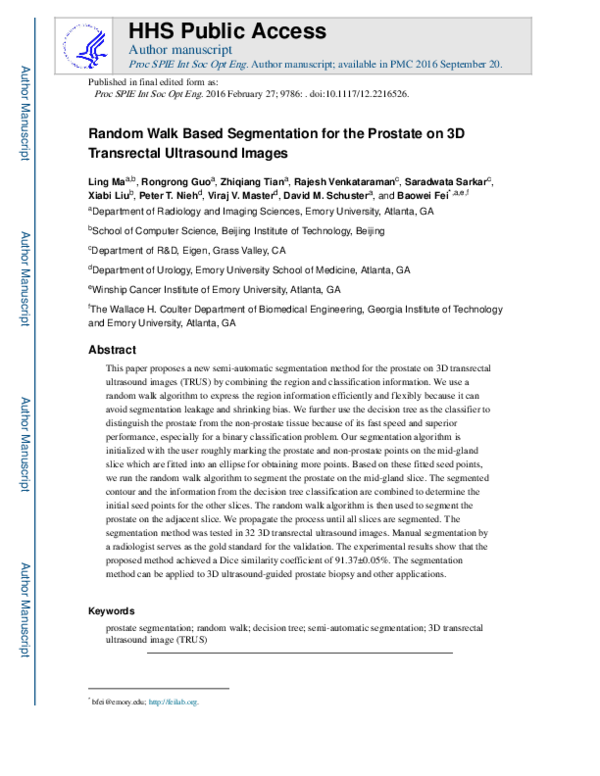 (PDF) Random walk based segmentation for the prostate on 3D transrectal ultrasound images