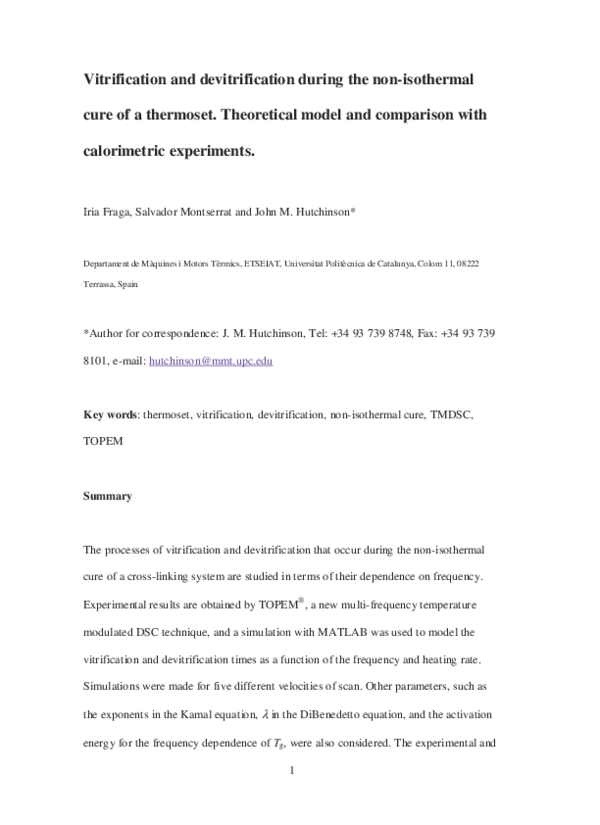 (PDF) Vitrification and Devitrification during the Non-Isothermal Cure ...