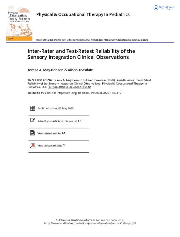 (PDF) Inter-Rater and Test-Retest Reliability of the Sensory ...