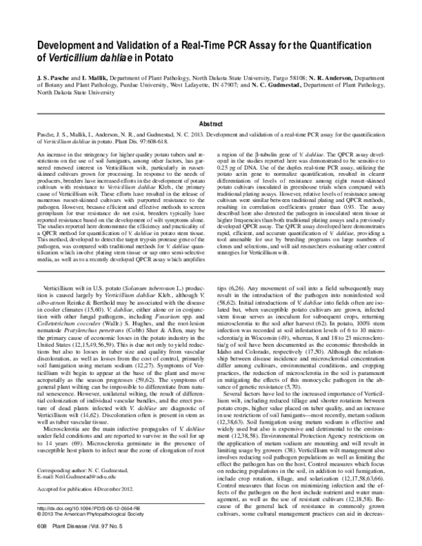 (PDF) Development and Validation of a Real-Time PCR Assay for the Quantification of Verticillium ...