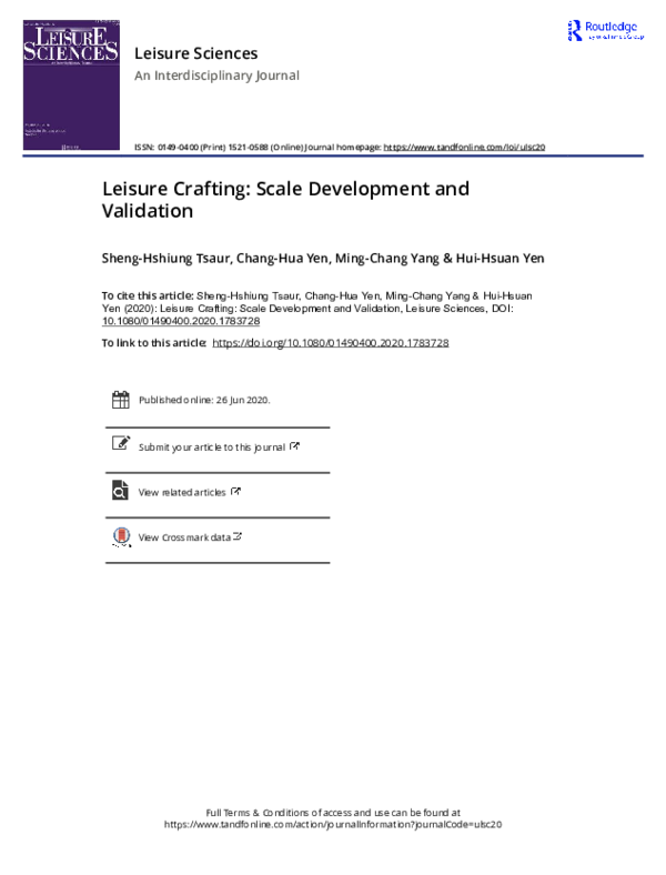 (PDF) Leisure Crafting: Scale Development and Validation