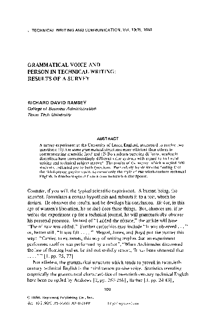 (PDF) Grammatical Voice and Person in Technical Writing: Results of a ...