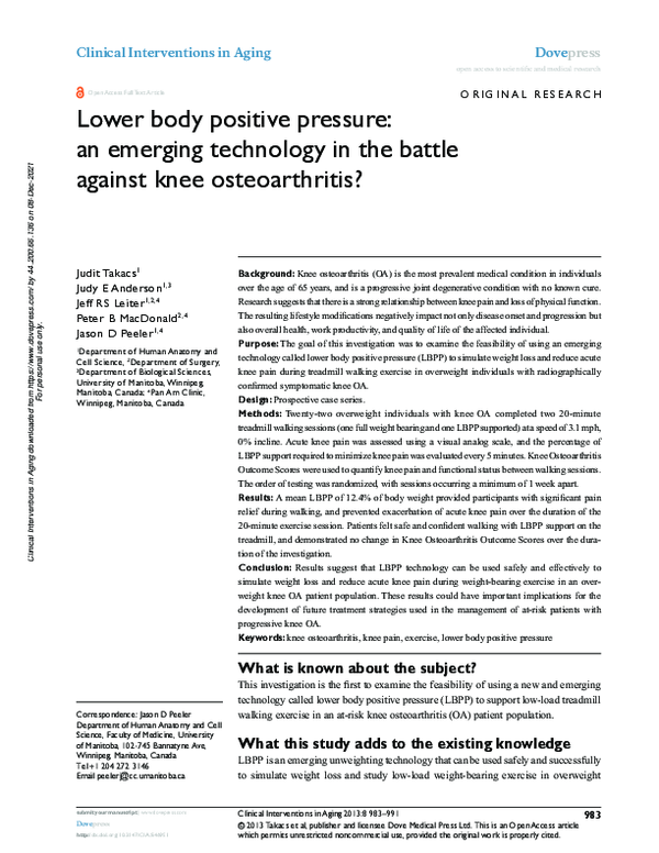 (PDF) Lower body positive pressure: an emerging technology in the ...