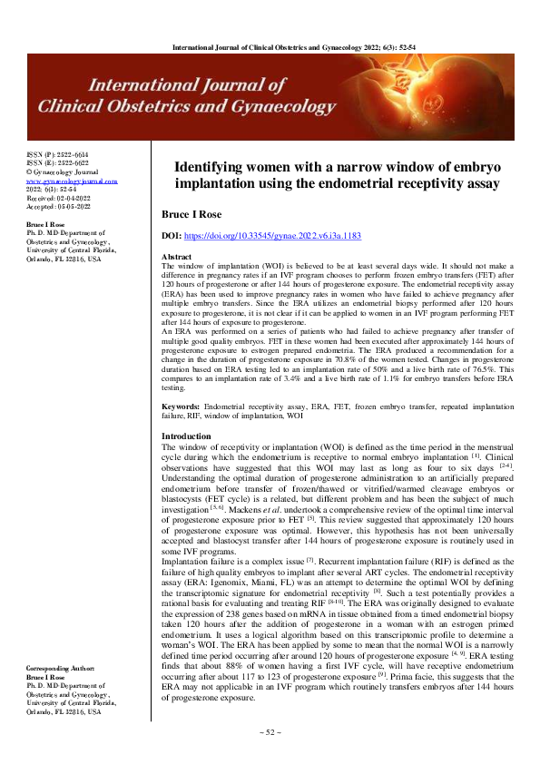 (PDF) Identifying women with a narrow window of embryo implantation ...
