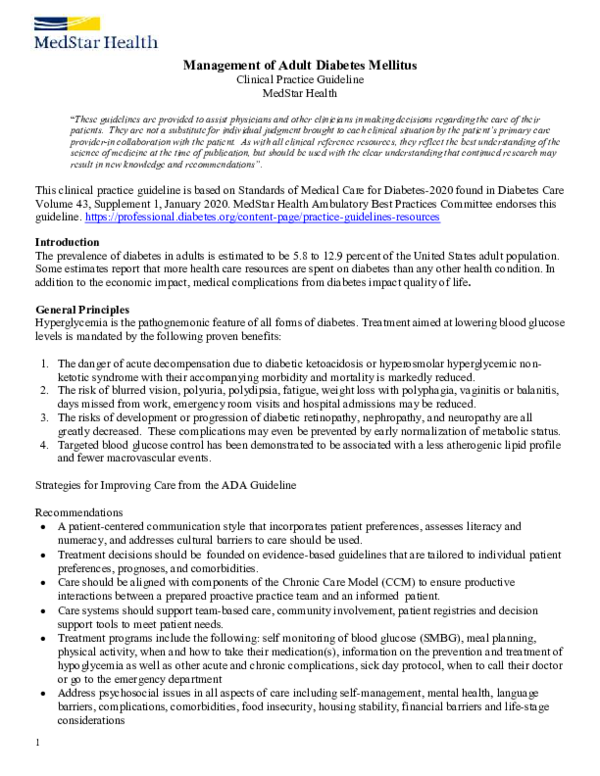 (PDF) Management of adult diabetes mellitus