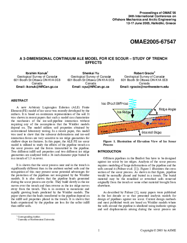 (PDF) A 3-Dimensional Continuum ALE Model for Ice Scour: Study of ...