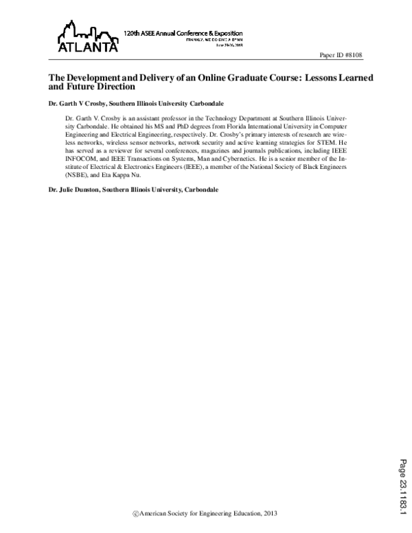(PDF) The Development and Delivery of an Online Graduate Course ...