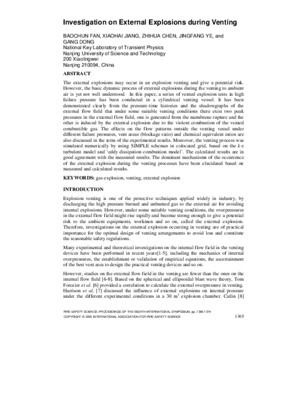 (PDF) Investigation On External Explosions During Venting