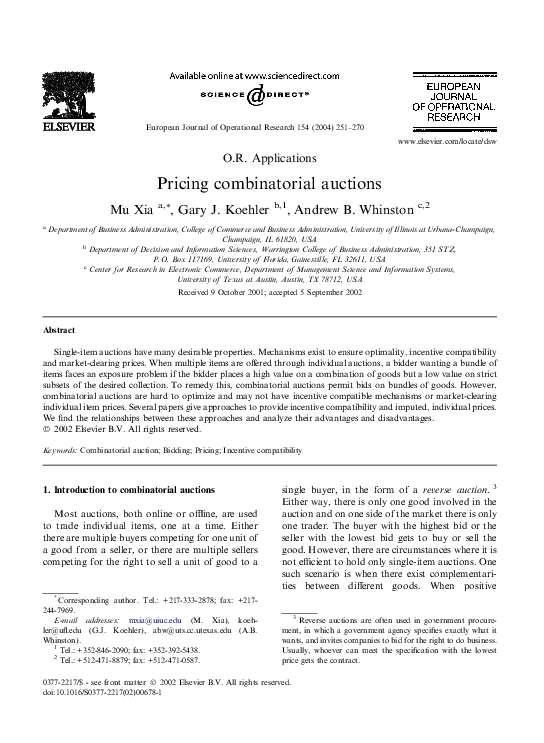 Pdf Pricing Combinatorial Auctions