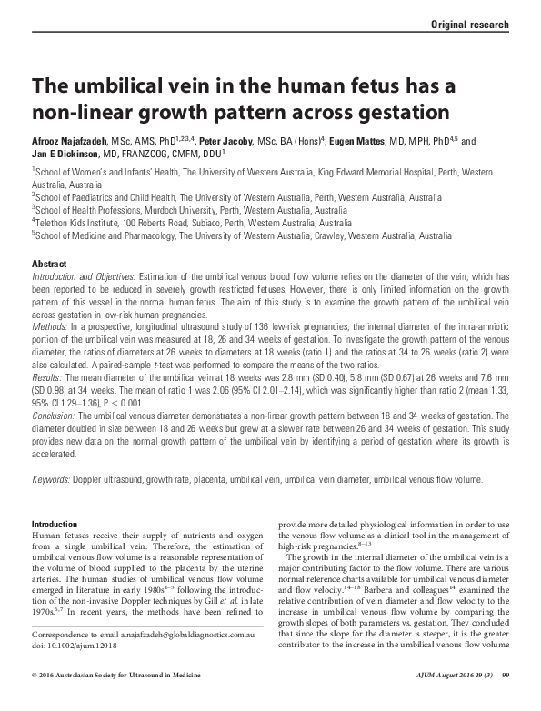 (PDF) The umbilical vein in the human fetus has a non‐linear growth ...