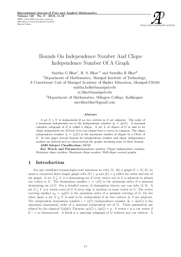 (PDF) Bounds On Independence Number And Clique Independence Number Of A ...