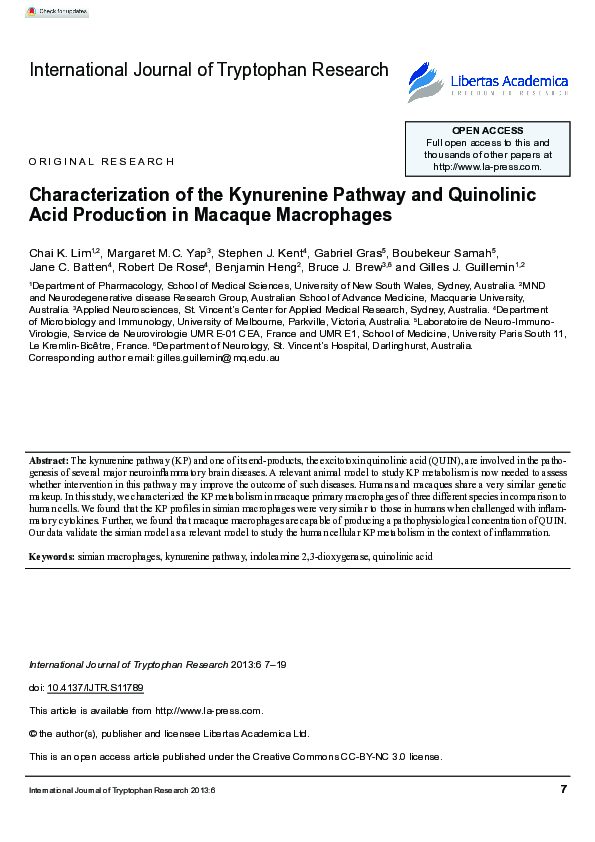 (PDF) Characterization of the Kynurenine Pathway and Quinolinic Acid ...