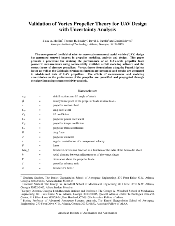 (PDF) Validation of Vortex Propeller Theory for UAV Design with Uncertainty Analysis