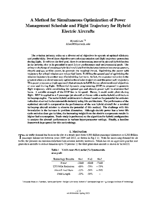 (PDF) A Method for Simultaneous Optimization of Power Split and Flight Path Trajectories for ...