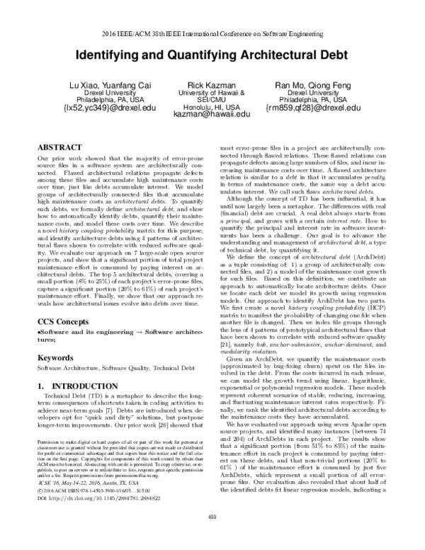 (PDF) Identifying and quantifying architectural debt