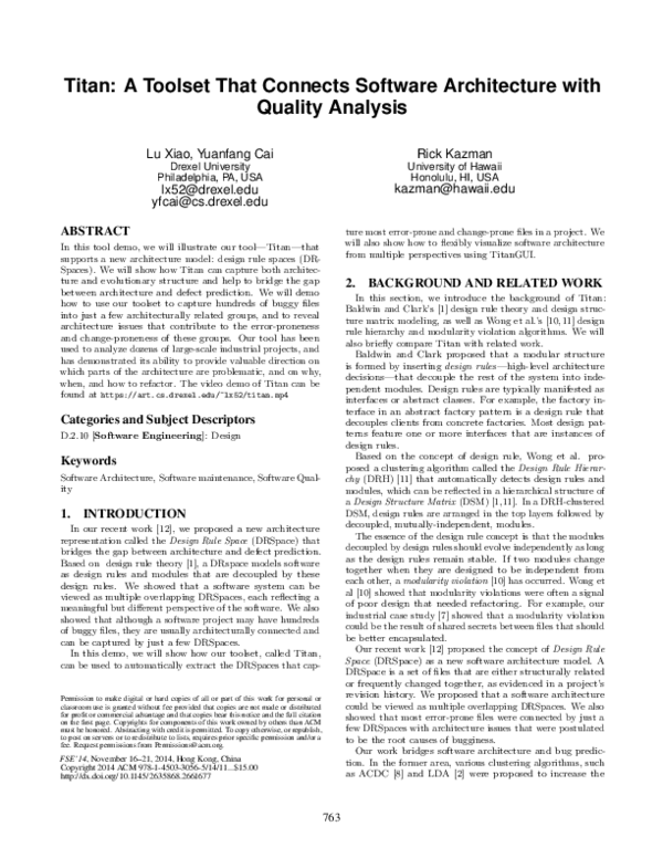 (PDF) Titan: a toolset that connects software architecture with quality ...