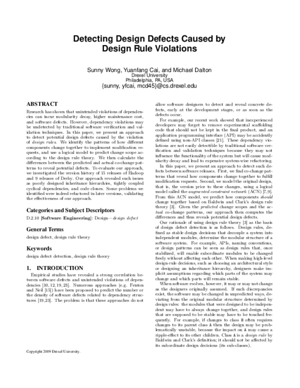 (PDF) Detecting Design Defects Caused by Design Rule Violations