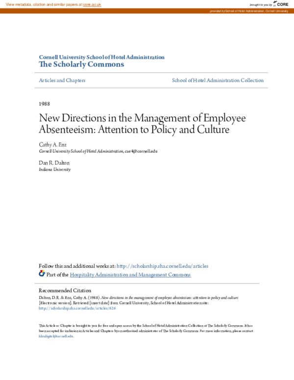 (PDF) New Directions in the Management of Employee Absenteeism ...