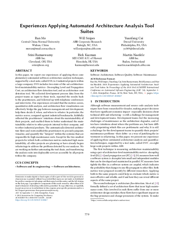 (PDF) Experiences applying automated architecture analysis tool suites
