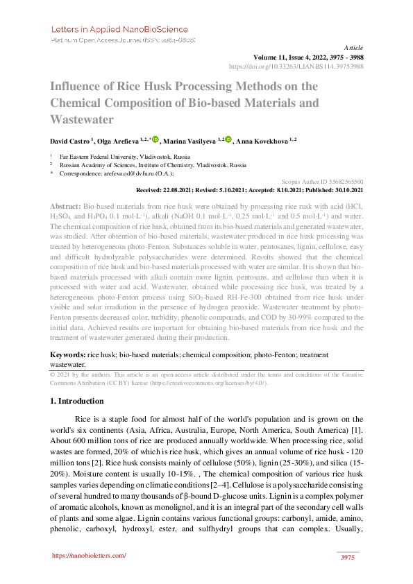 (PDF) Influence of Rice Husk Processing Methods on the Chemical ...