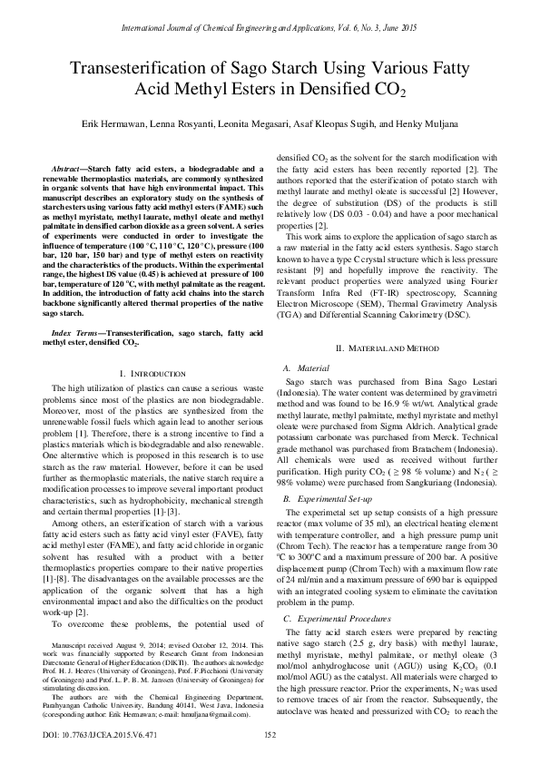 (PDF) Transesterification of Sago Starch Using Various Fatty Acid ...