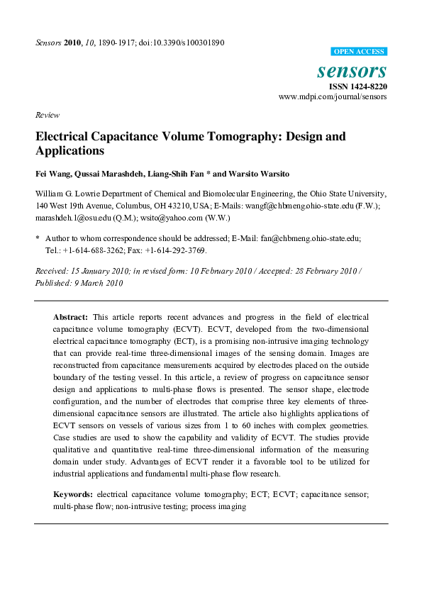 (PDF) Electrical Capacitance Volume Tomography: Design and Applications