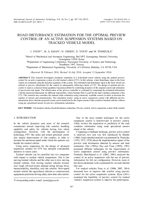 (PDF) Road disturbance estimation for the optimal preview control of an ...