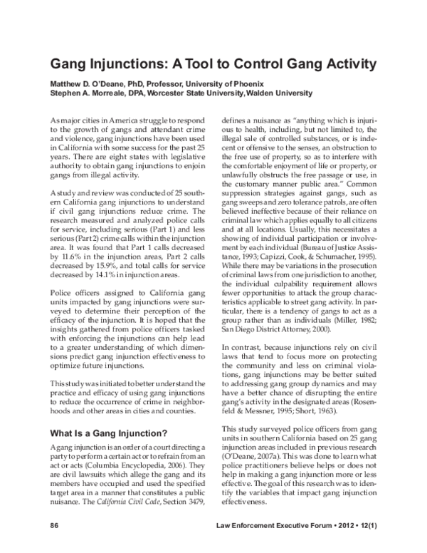 (PDF) Gang Injunctions: A Tool to Control Gang Activity