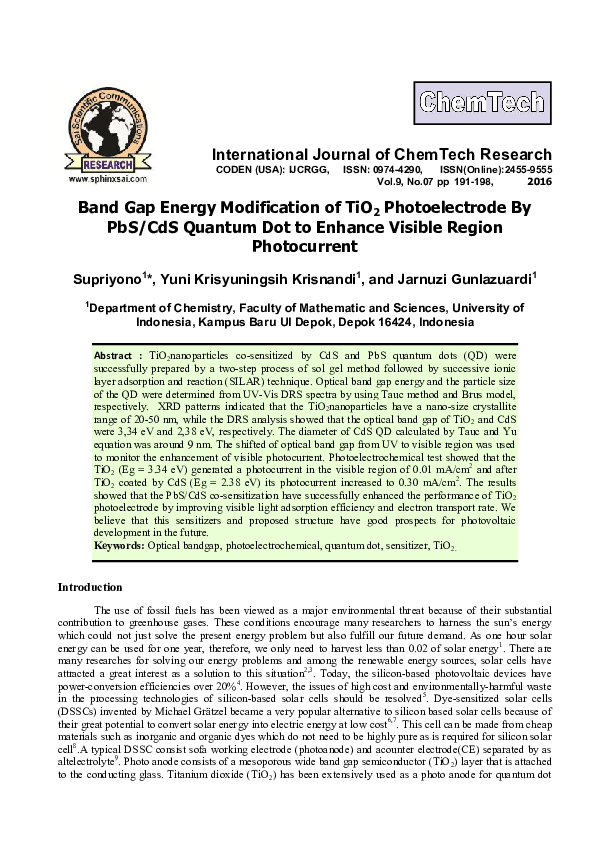 (PDF) Band gap energy modification of TiO2 photoelectrode by PbS/CdS ...