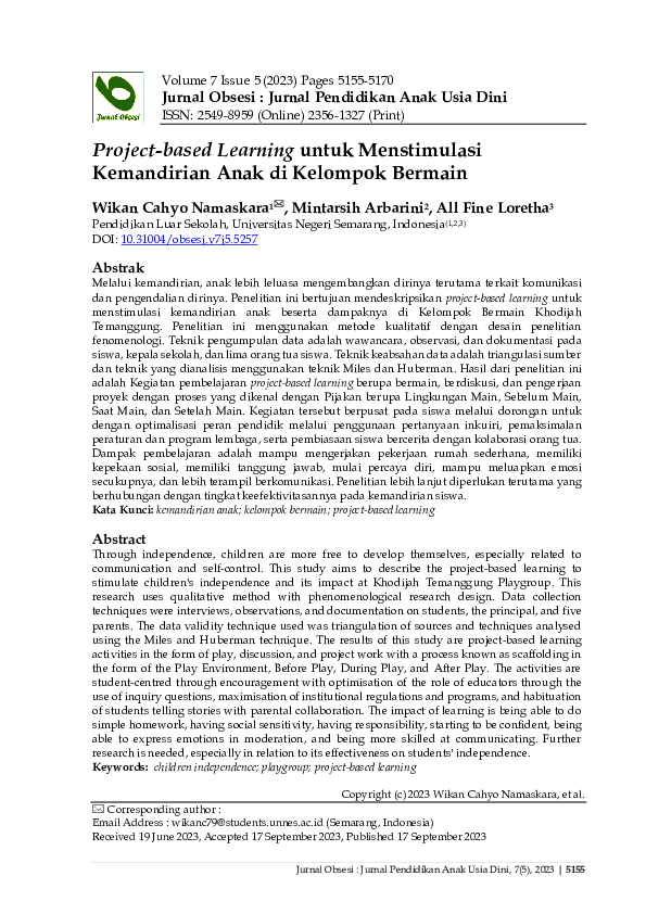 (PDF) Project-based Learning untuk Menstimulasi Kemandirian Anak di Kelompok Bermain