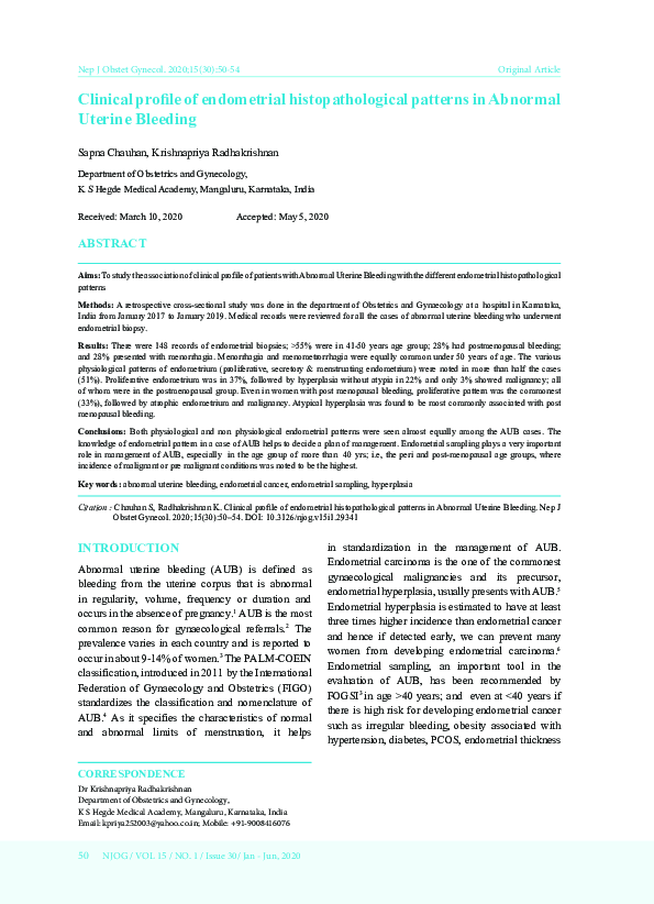 (PDF) Clinical profile of endometrial histopathological patterns in ...