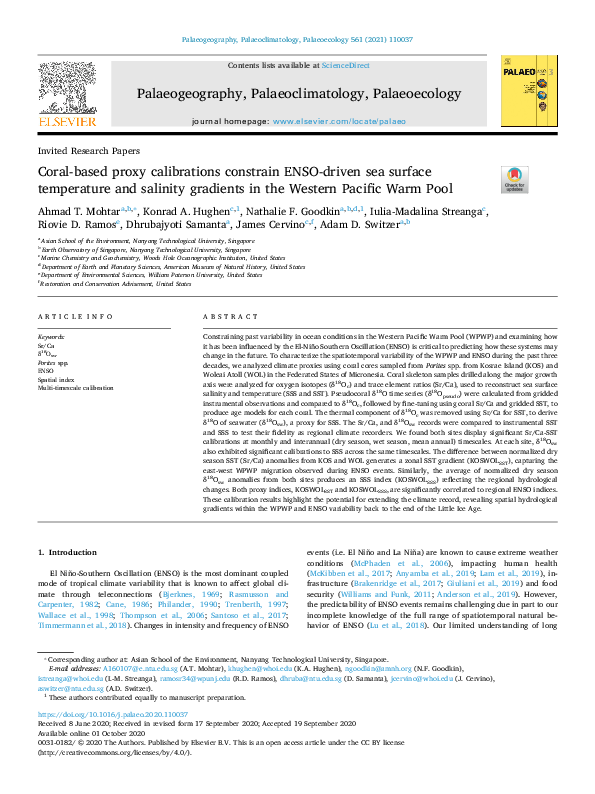 (PDF) Coral-based proxy calibrations constrain ENSO-driven sea surface ...