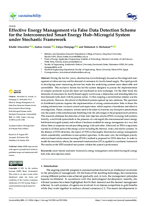 Pdf Effective Energy Management Via False Data Detection Scheme For The Interconnected Smart 