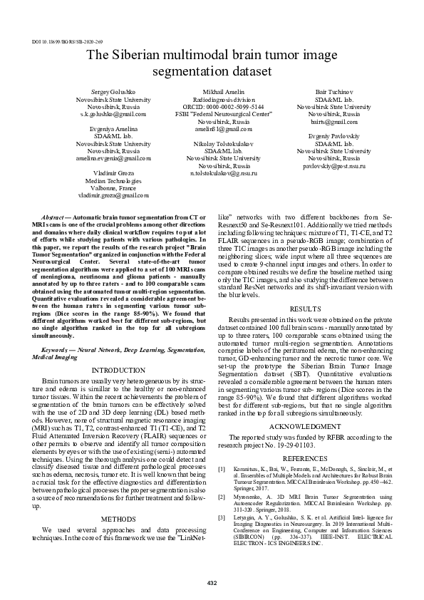 Pdf The Siberian Multimodal Brain Tumor Image Segmentation Dataset