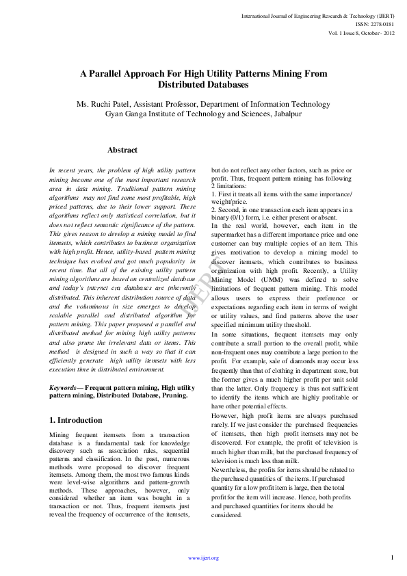Pdf A Parallel Approach For High Utility Patterns Mining From Distributed Databases 9355