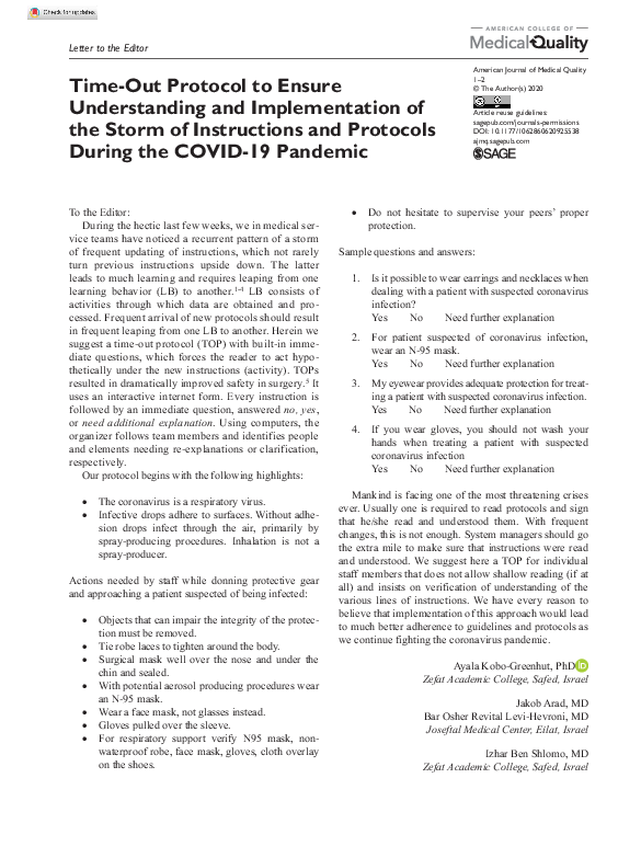 (PDF) Letter to the Editor: Time-Out Protocol to Ensure Understanding ...