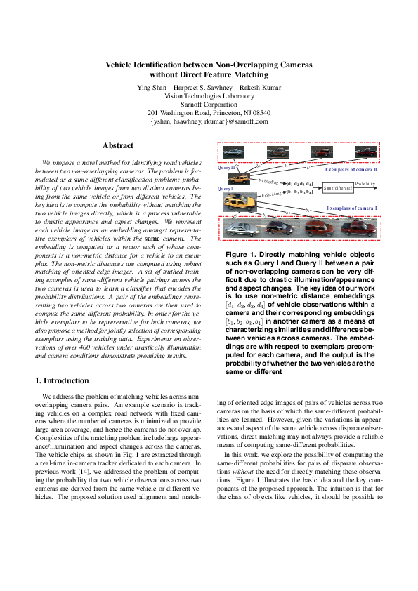 (PDF) Vehicle identification between non-overlapping cameras without ...