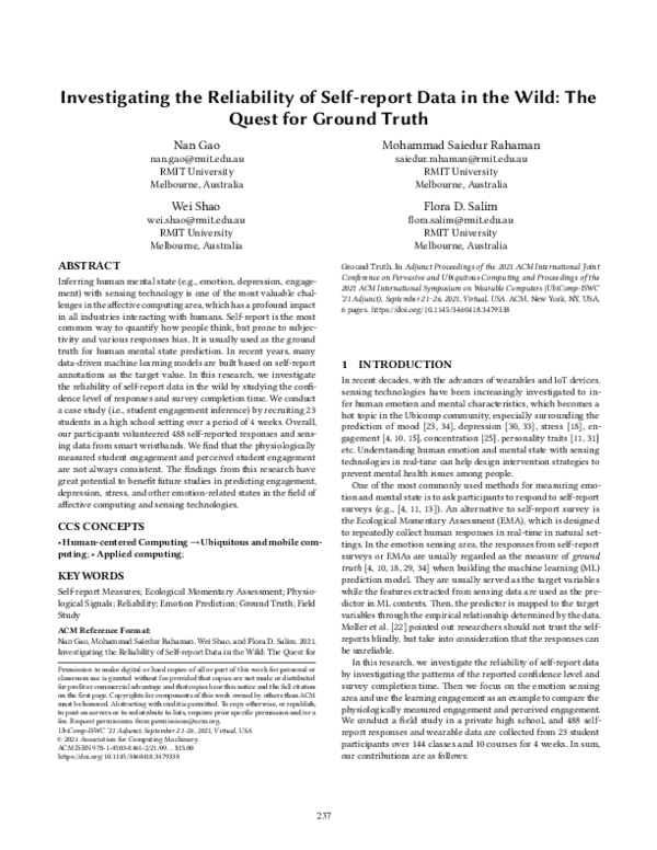 (PDF) Investigating the Reliability of Self-report Data in the Wild ...