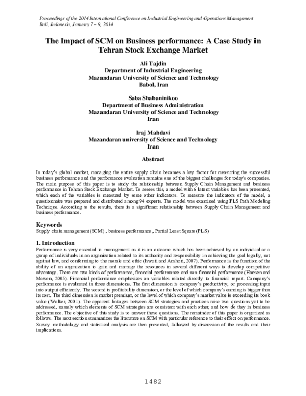 (PDF) The Impact of SCM on Business performance: A Case Study in Tehran Stock Exchange Market