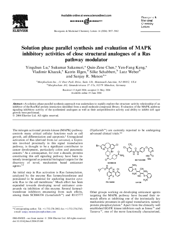 (PDF) Solution phase parallel synthesis and evaluation of MAPK ...