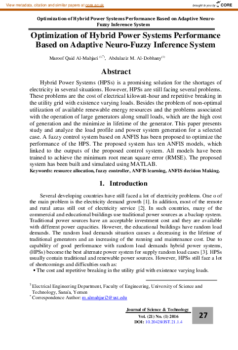 (PDF) Optimization of Hybrid Power Systems Performance Based on Adaptive Neuro-Fuzzy Inference ...