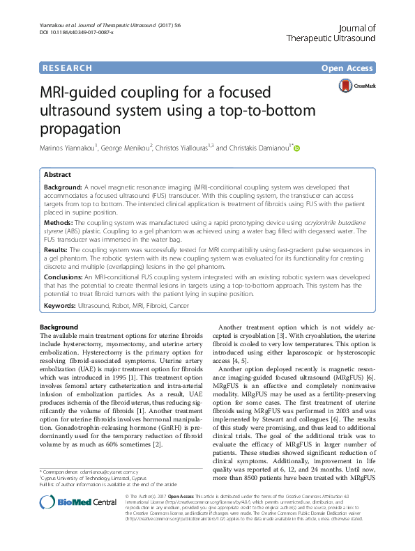(PDF) MRI-guided coupling for a focused ultrasound system using a top ...