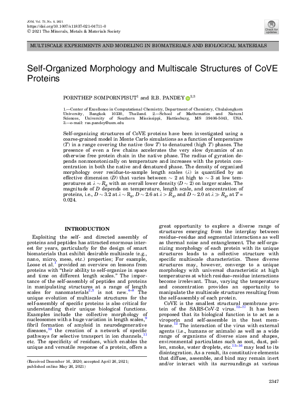 (PDF) Self-Organized Morphology and Multiscale Structures of CoVE Proteins