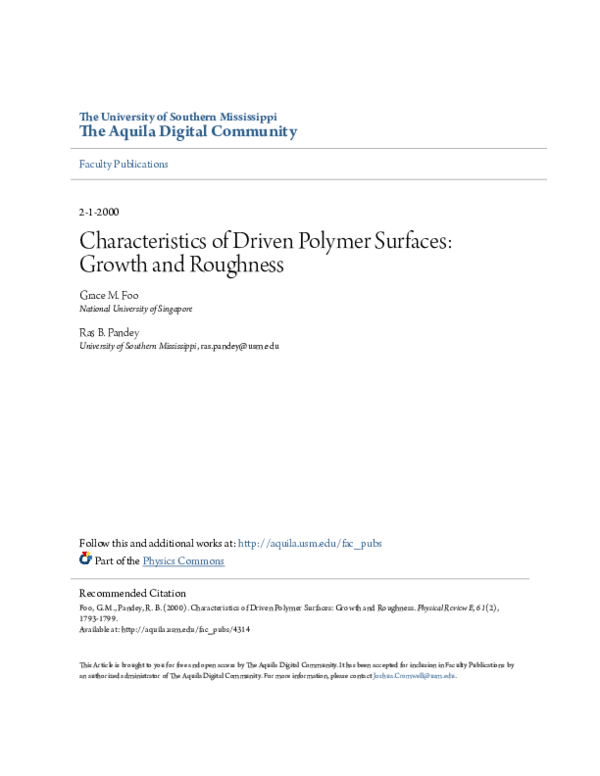 (PDF) Characteristics of driven polymer surfaces: Growth and roughness