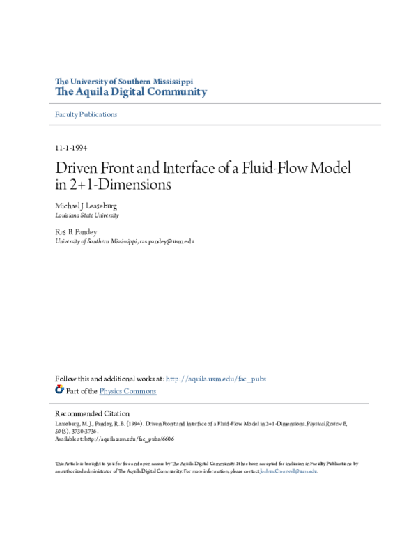 (PDF) Driven front and interface of a fluid-flow model in 2+1 dimensions